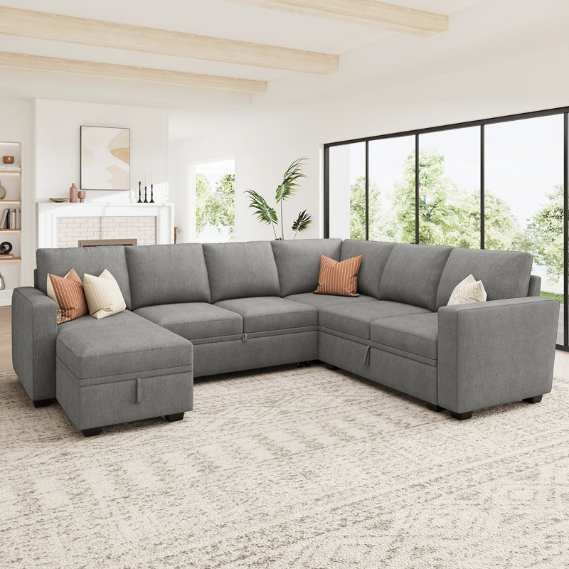 Latitude Run® U Shaped Sleeper Sectional Modular Sofa Bed With Storage Chaise & Reviews | Wayfair